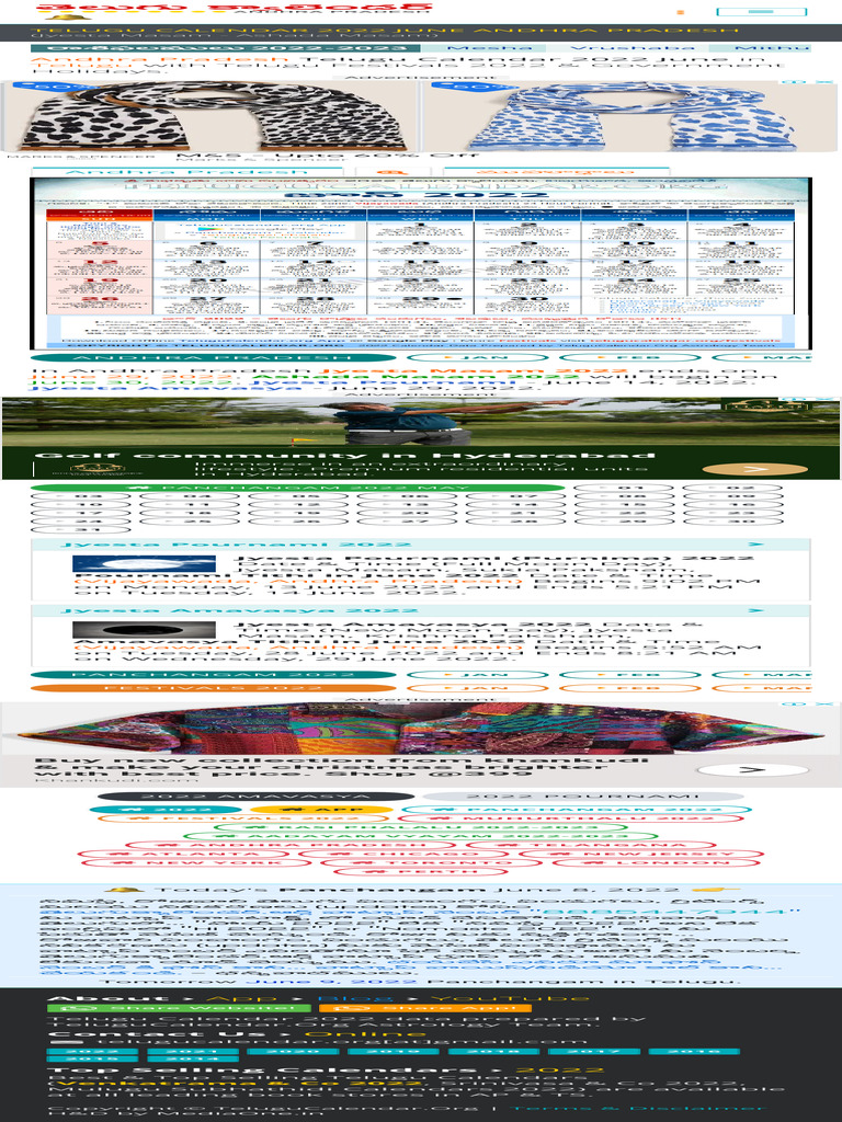 Andhra Pradesh 2022 June Telugu Calendar Festivals Amavasya Pournima Tithi | PDF