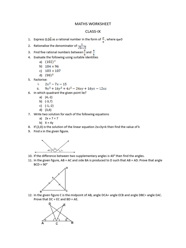 Maths Worksheet | PDF