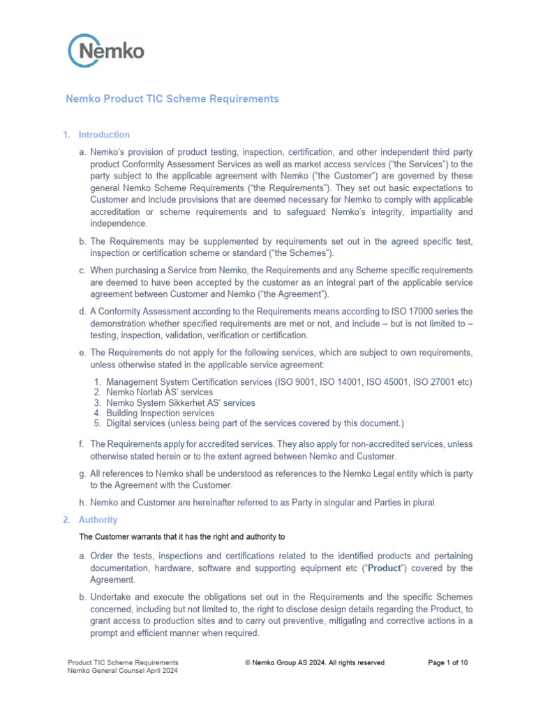 Product TIC Scheme Requirements April 2024 | PDF | Verification And ...