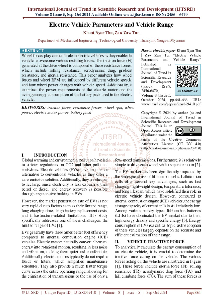 Electric Vehicle Parameters and Vehicle Range | PDF | Electric Vehicle ...