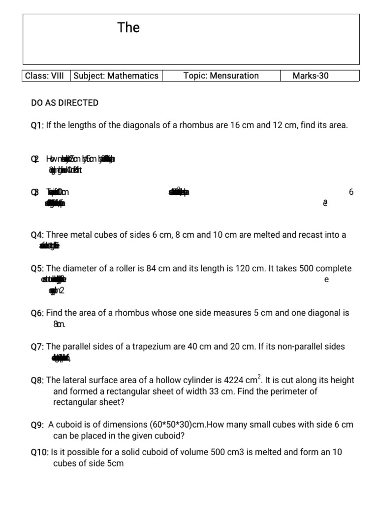 Maths - Mensuration Worksheet-29 (VIII) | PDF | Physical Quantities ...