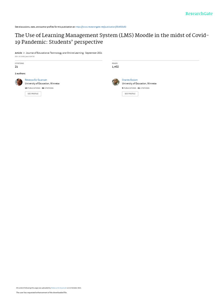 The Use of Learning Management System (LMS) Moodle in The Midst of ...