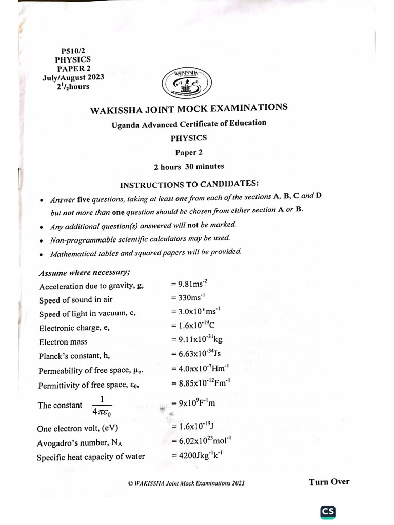 Wakissha Physics 2 2023 | PDF