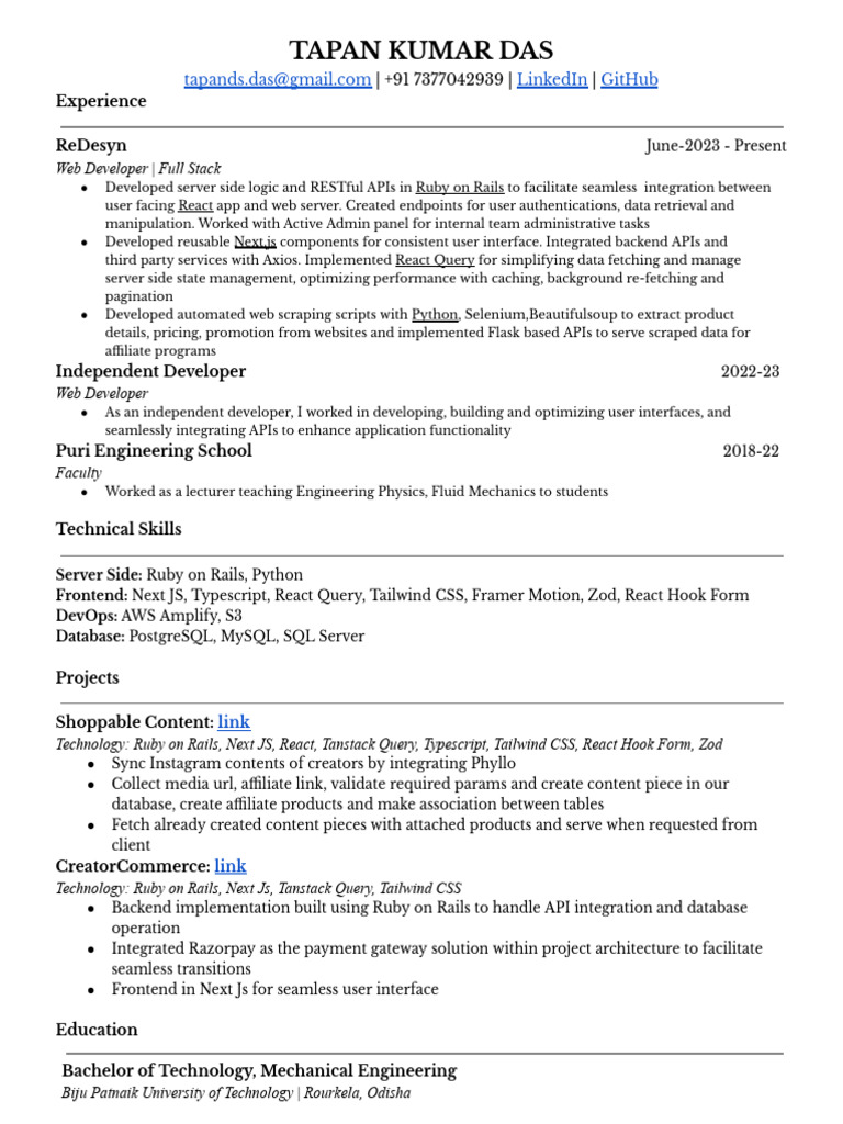 tapan-das | PDF | Ruby On Rails | Databases