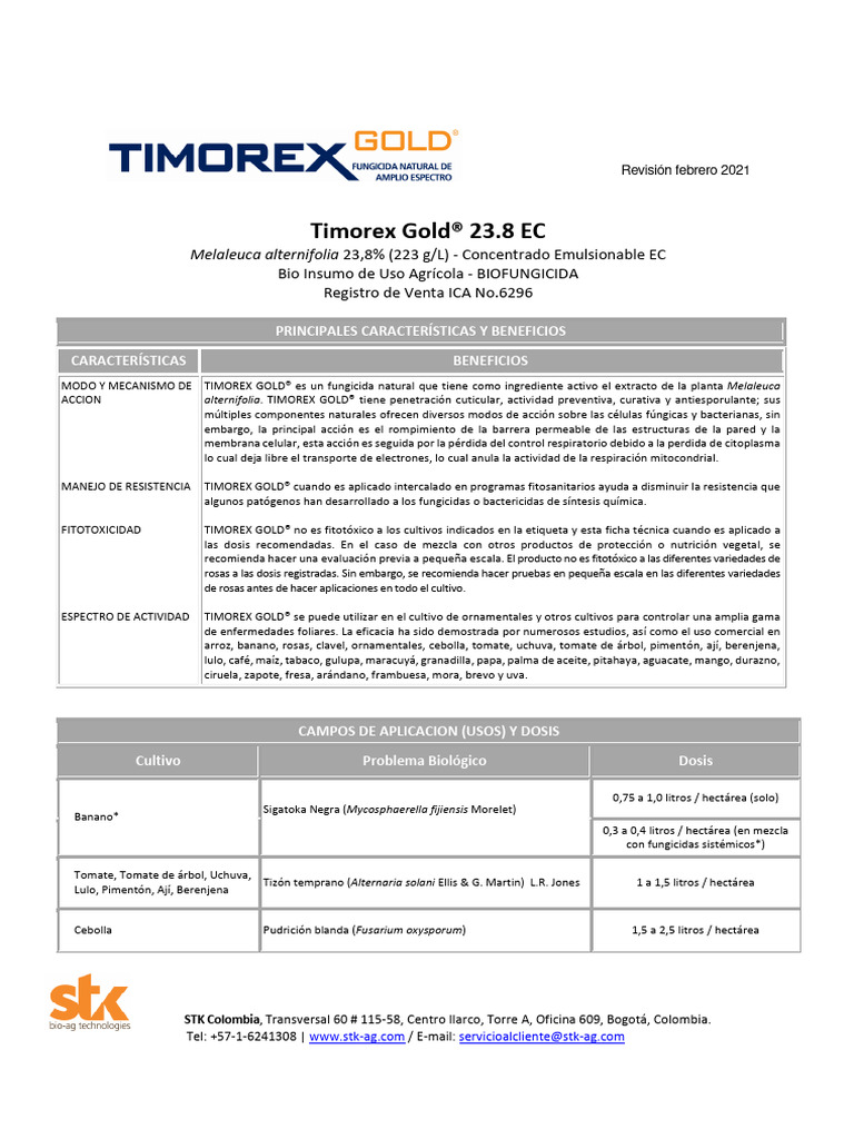 Ficha Técnica de Timorex Gold® 23.8 EC | PDF | Agua