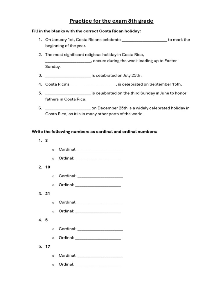 Practice For The Exam 8th Grade Exam 1 | PDF | Biblical Magi | Thanksgiving
