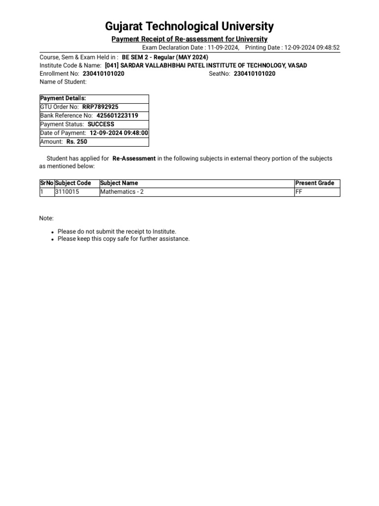 GTU Re Check Re Assessment | PDF