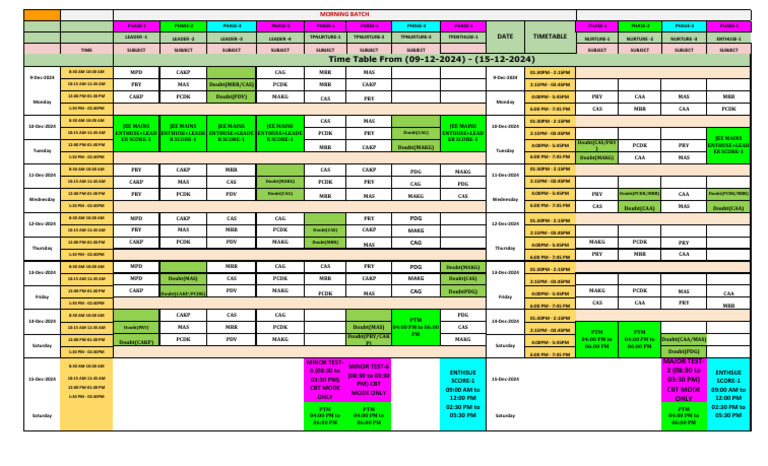 Engineering Timetable (09-12 to 15-12) | PDF