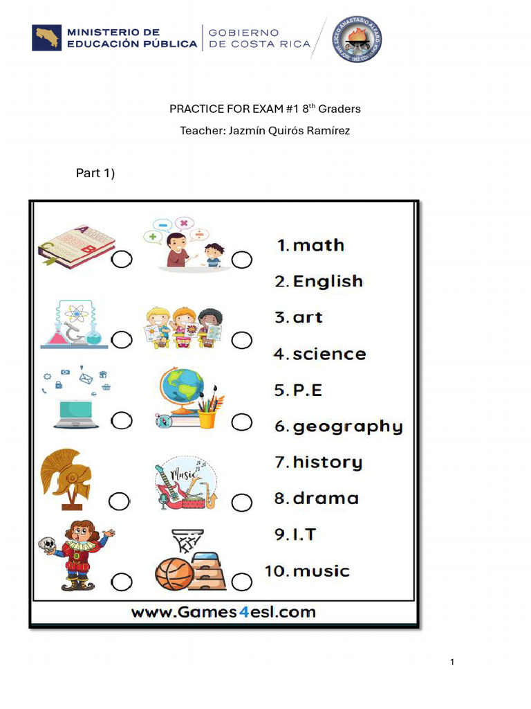 8TH GRADERS Practice For Exam 1 - I PERIOD | PDF