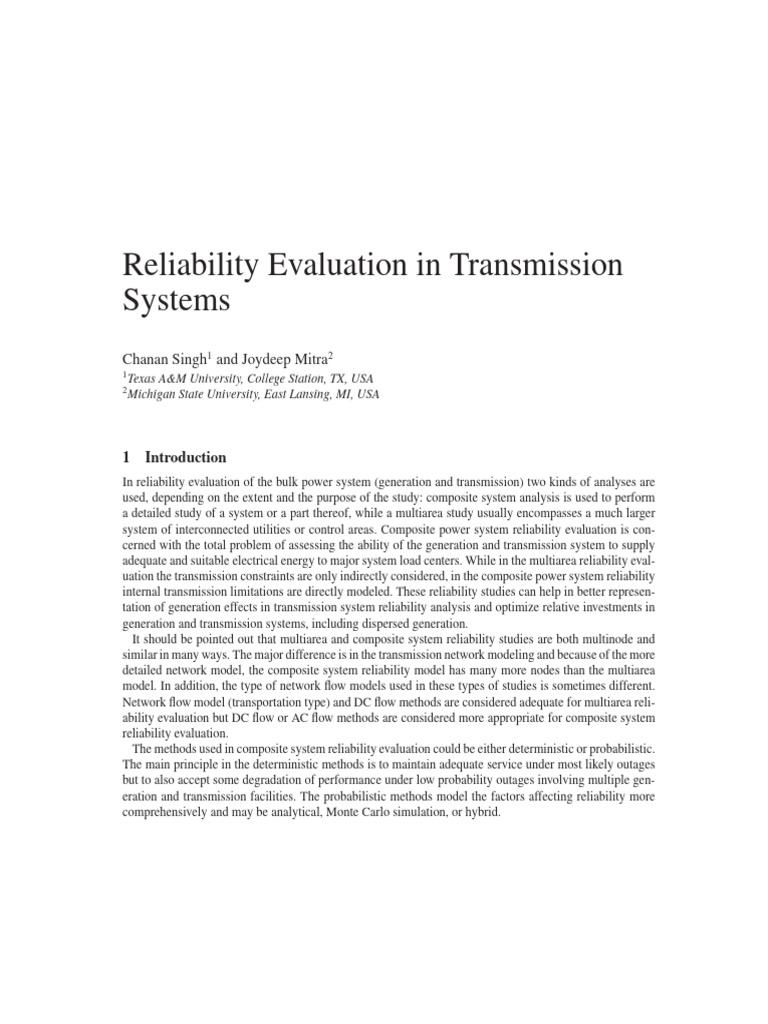 Transmission System Reliability Analysis | PDF | Reliability Engineering | Electric Power ...