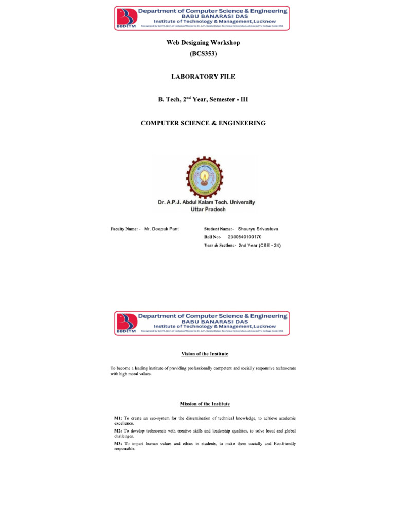 Lab File Format For Web Designing CSE | PDF