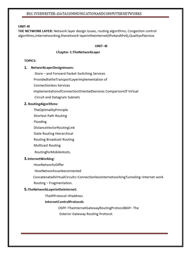 The Network Layer Unit-Iii | PDF | Computer Network | Routing