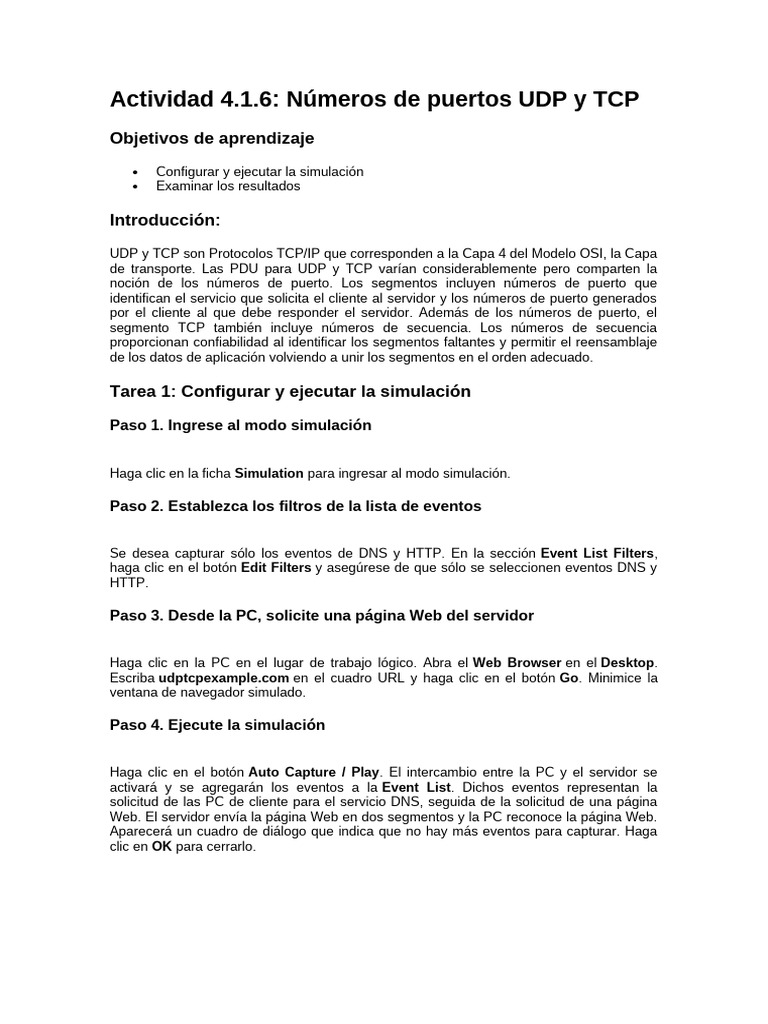 Números de Puertos en UDP y TCP | PDF | Protocolo de Control de ...