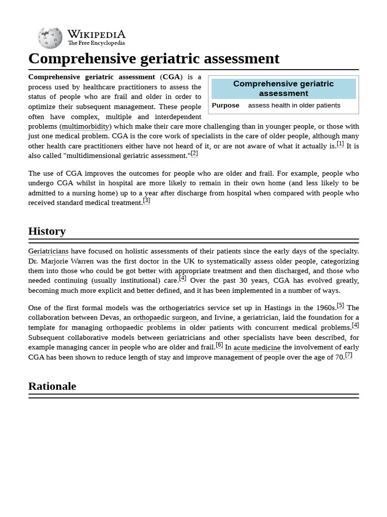 Comprehensive Geriatric Assessment | PDF | Clinical Medicine | Geriatrics