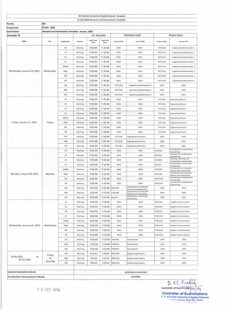 FET - 1st Sem B.Tech Jan 2025 TT | PDF