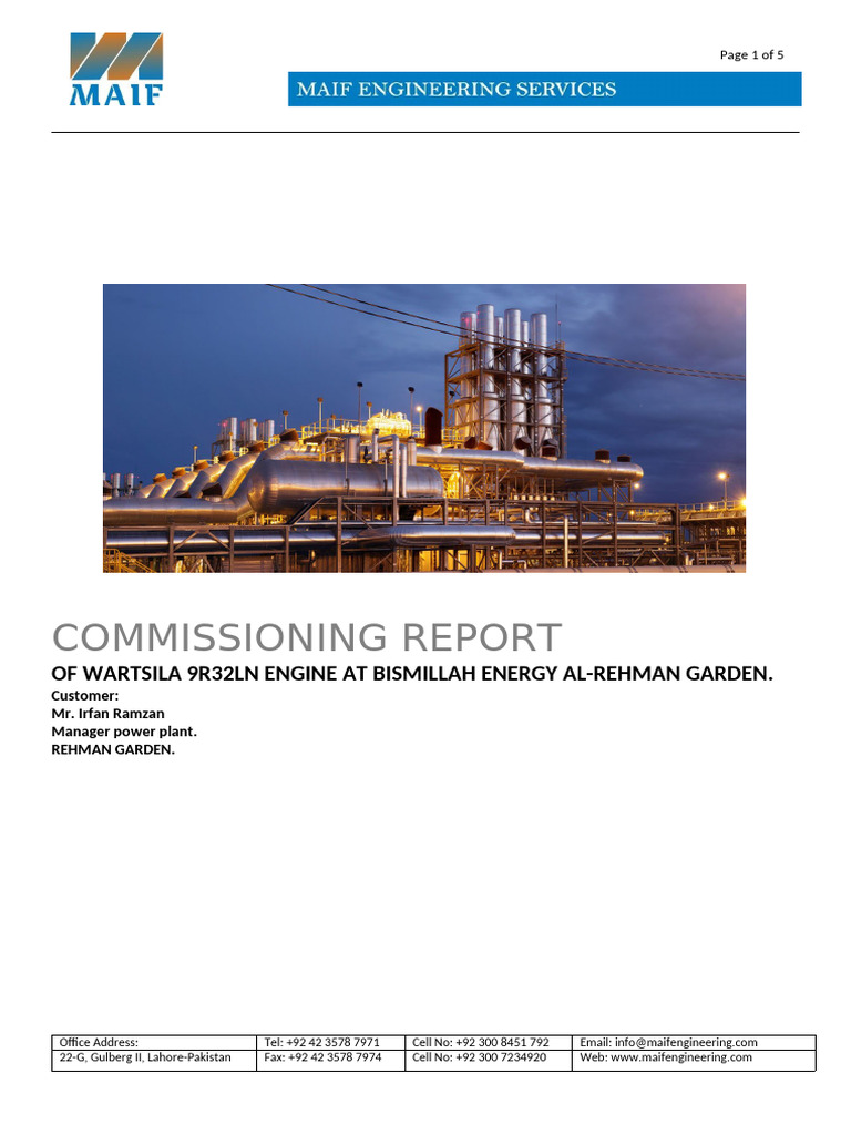 comm. report of wartsila 9R32LN | PDF | Engines | Electric Generator