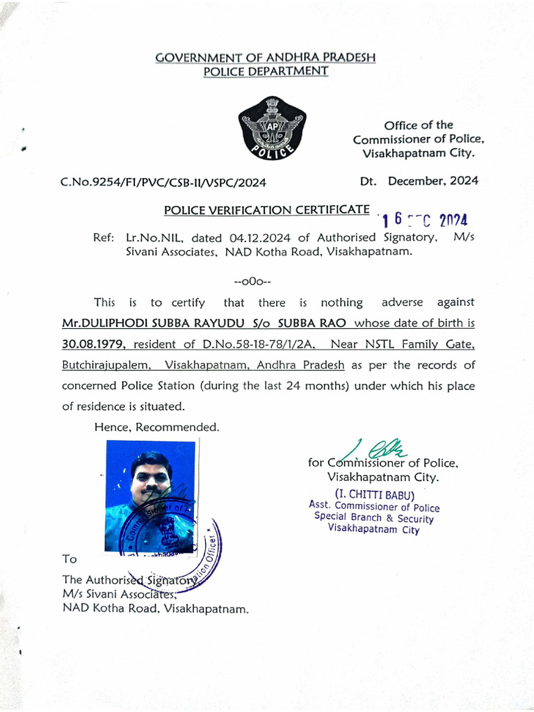 Police Verification New | PDF