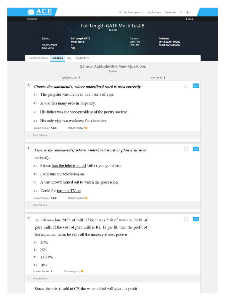 Full Length GATE Mock Test-8 | PDF