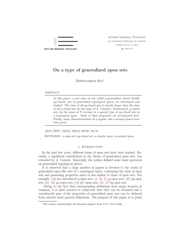 On A Type of Generalized Open Sets | PDF | Geometry | Space