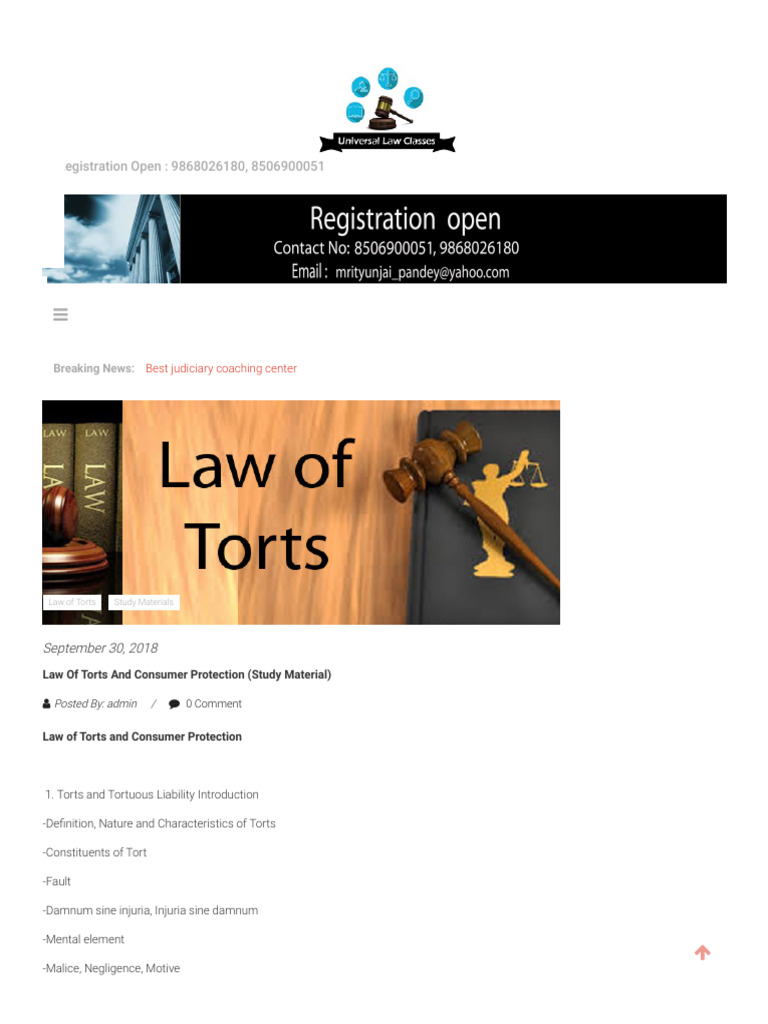 Law of Torts and Consumer Protection (Study Material) _ Universal Law ...