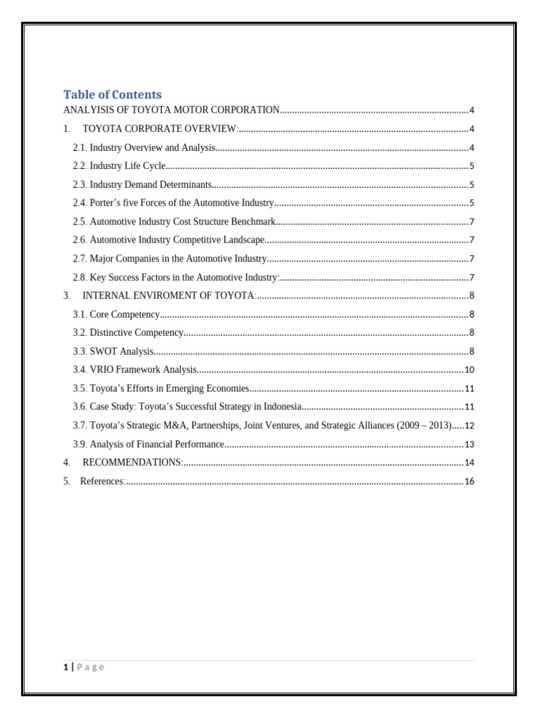 Analyisis of Toyota Motor Corporation | PDF | Toyota | Car