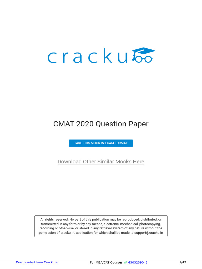CMAT 2020 Question Paper With Solution | PDF | Percentage | Triangle