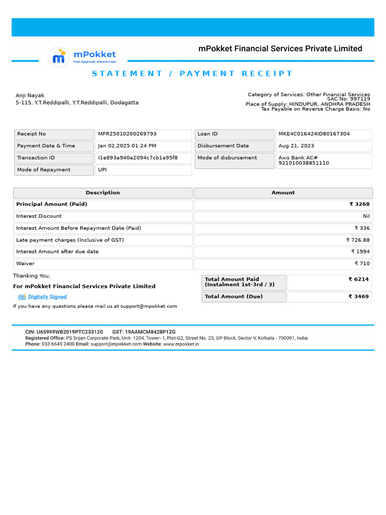 Installment Payment Receipt | PDF