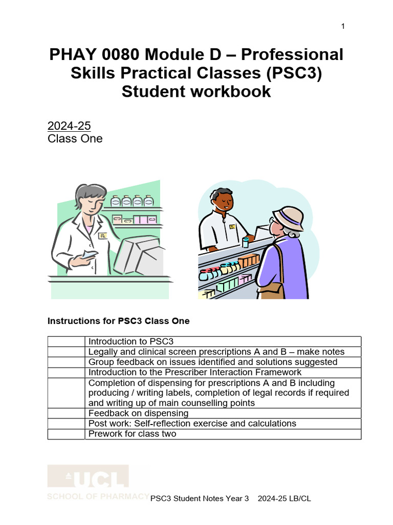 Yr 3 PSC Class ONE Student Notes | PDF | Medical Prescription | Pharmacy