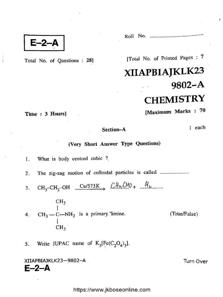 JK Bose Class 12 Chemistry 9802 A 2023 | PDF