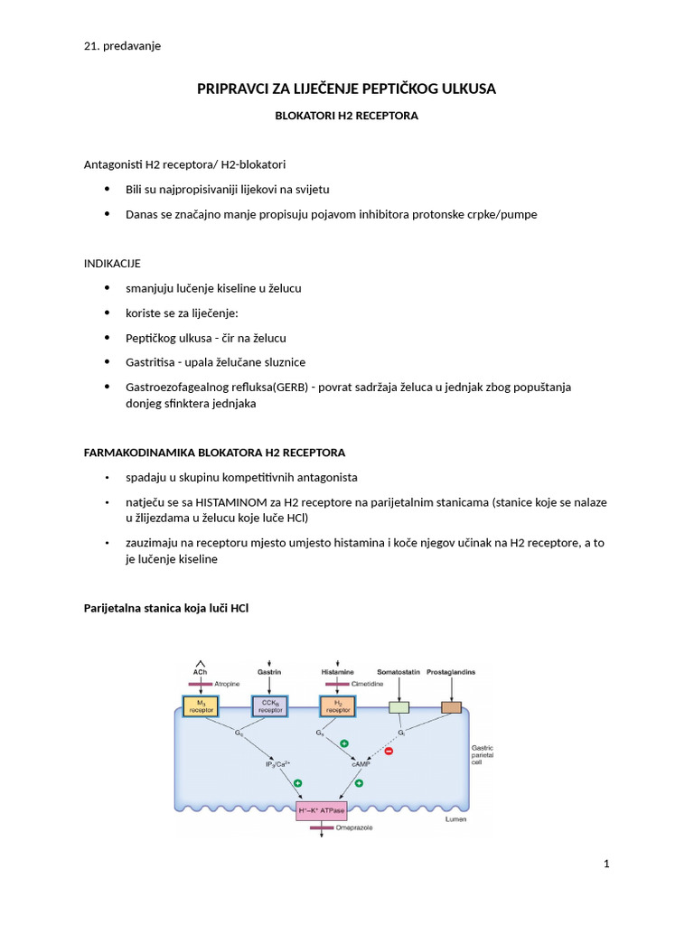 Predavanje - PRIPRAVCI ZA LIJEČENJE PEPTIČKOG ULKUSA | PDF