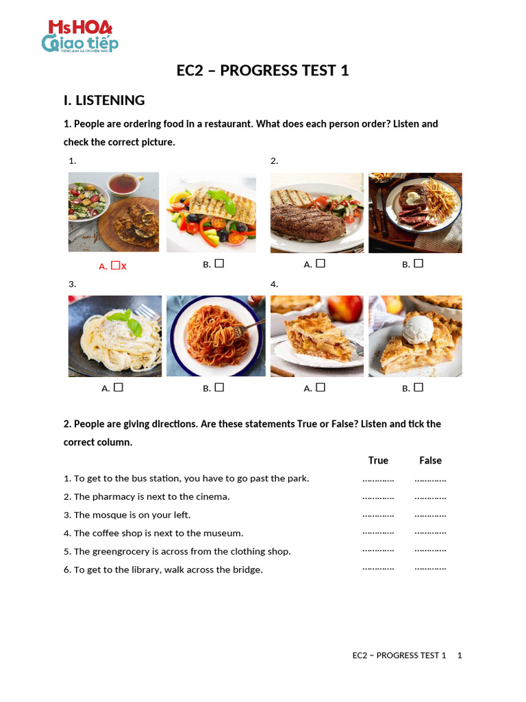 Ec2 - Progress Test 1 | PDF | Restaurants | Menu
