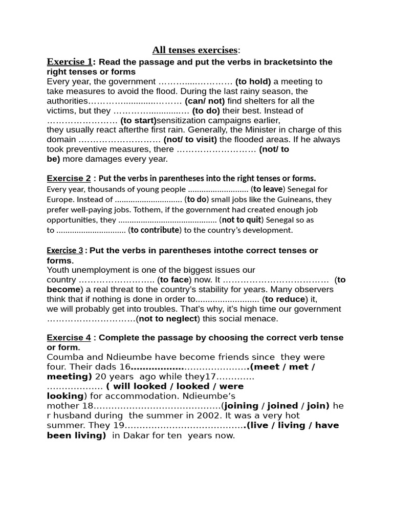 Tenses Exercise | PDF