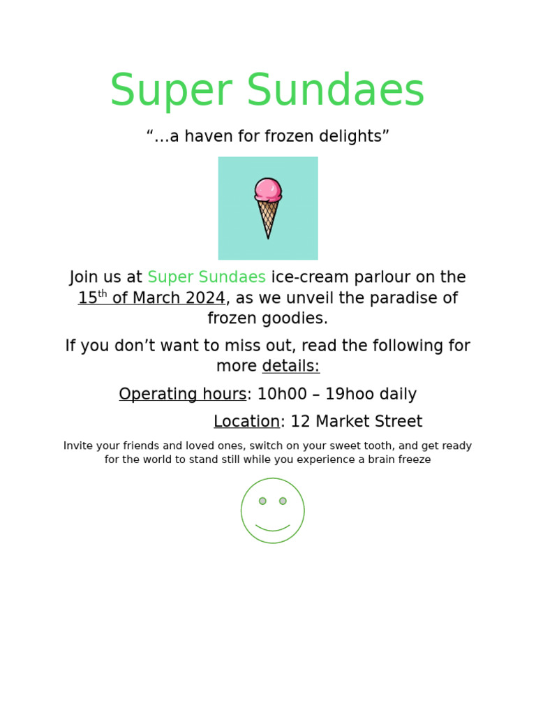 Super Sundaes Grand Opening Event | PDF