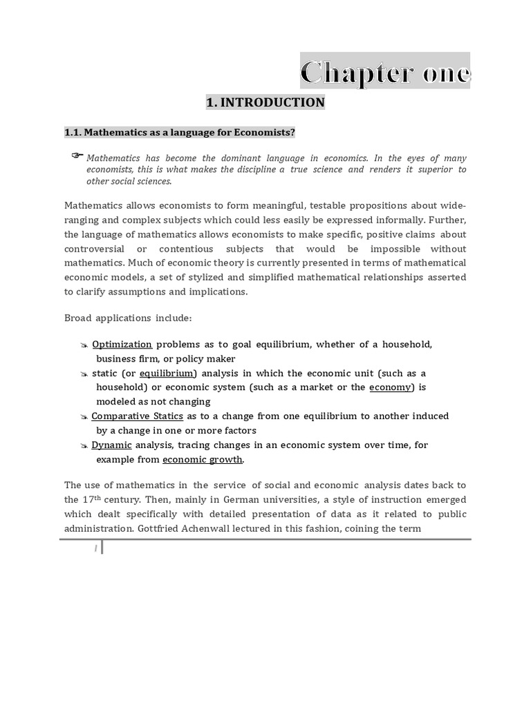 Mathematics For Economis Chapter 1 (2023) Edited | PDF | Economic Model | Mathematics