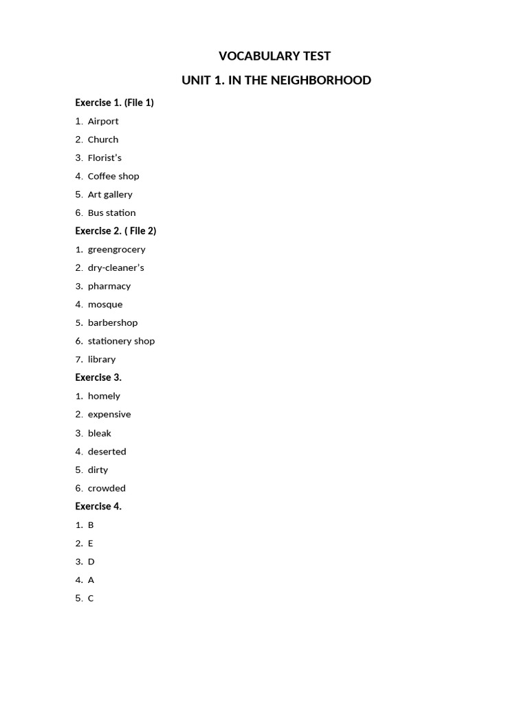 Key Unit 1. In the neighborhood | PDF