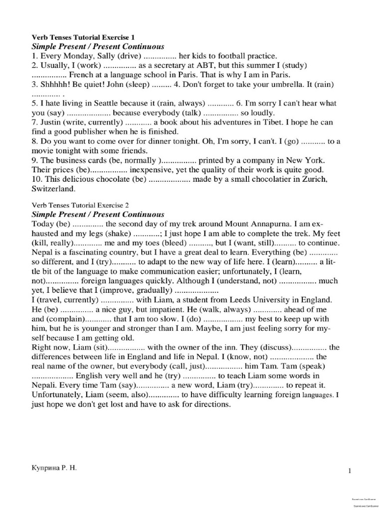 Tenses Exercises | PDF