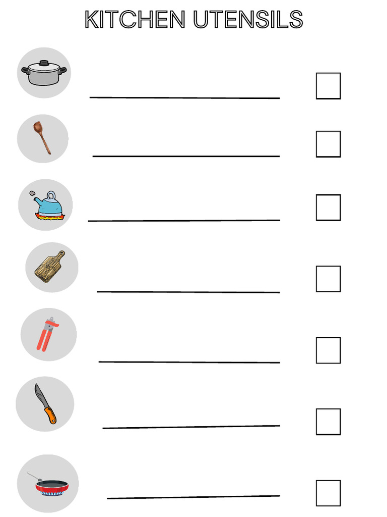Kitchen Utensils Worksheet | PDF