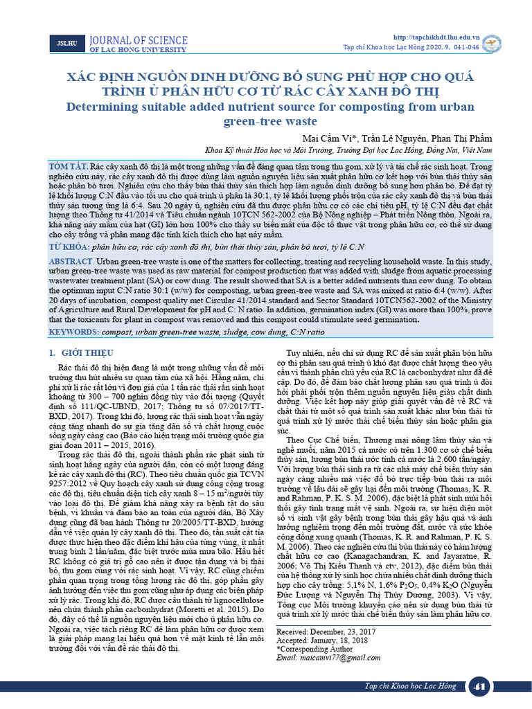 10 Xac Dinh Nguon Dinh Duong Bo Sung Phu Hop Cho Qua Trinh U Phan Huu Co Tu Rac Cay Xanh Do Thi ...