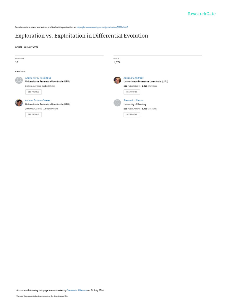 Exploration Vs Exploitation in Differential Evolut | PDF