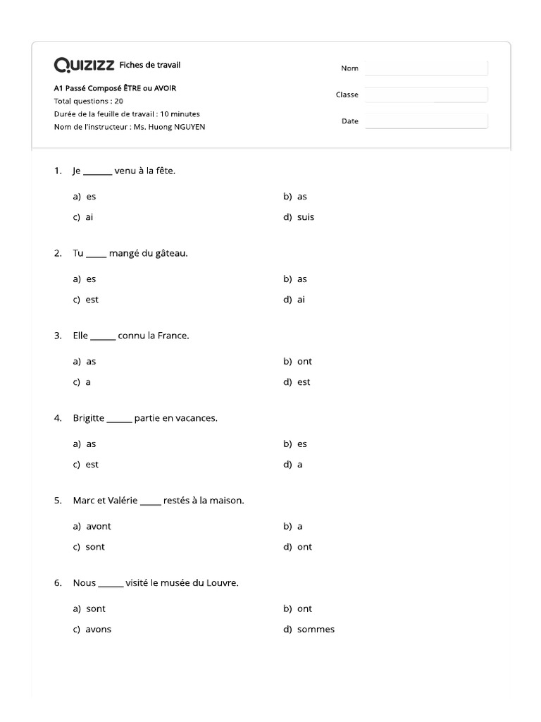 A1 - Passé Composé - ETRE Ou AVOIR | PDF