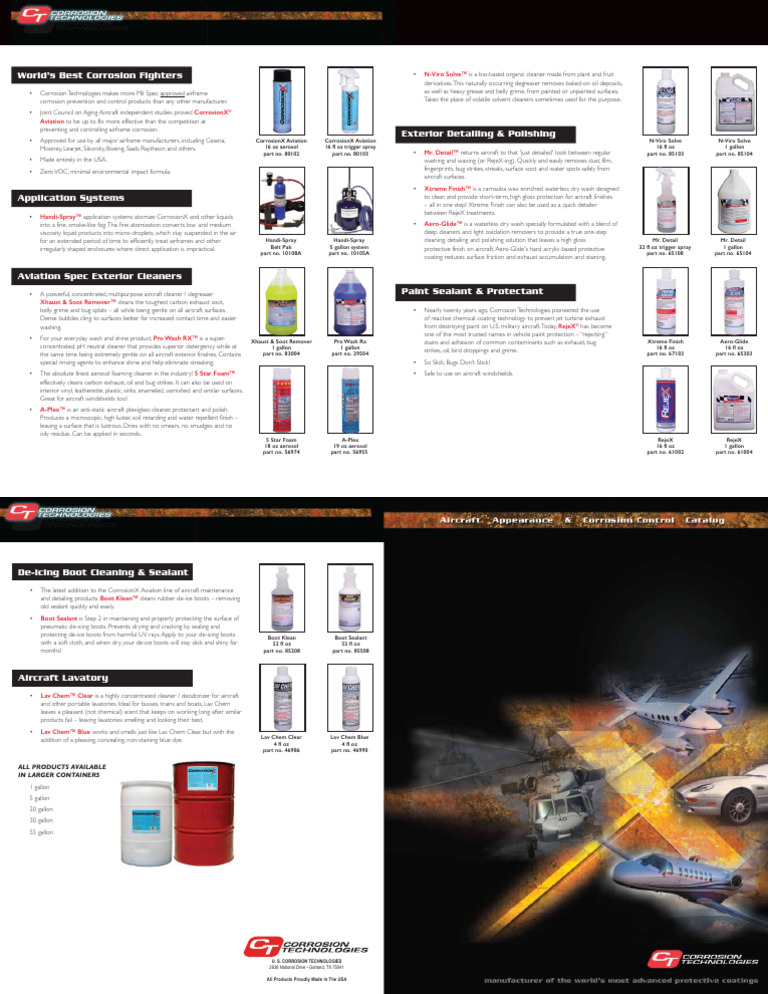 CORROSION TECHNOLOGIE Aviation Products Line Card | PDF | Paint | Corrosion
