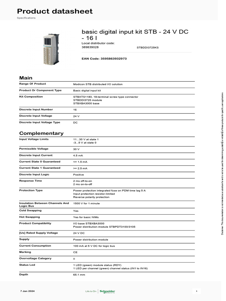 Schneider Electric Advantys-STB STBDDI3725KS | PDF | Computer ...