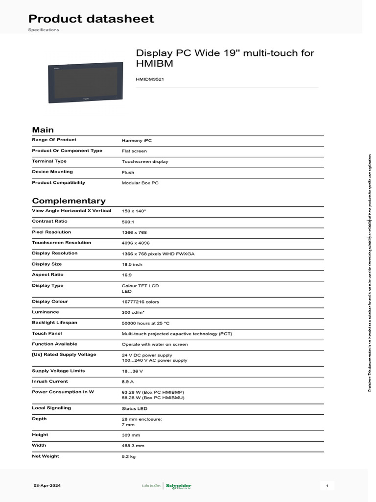 Schneider Electric Magelis HMIDM9521 | PDF | Touchscreen | Display Resolution