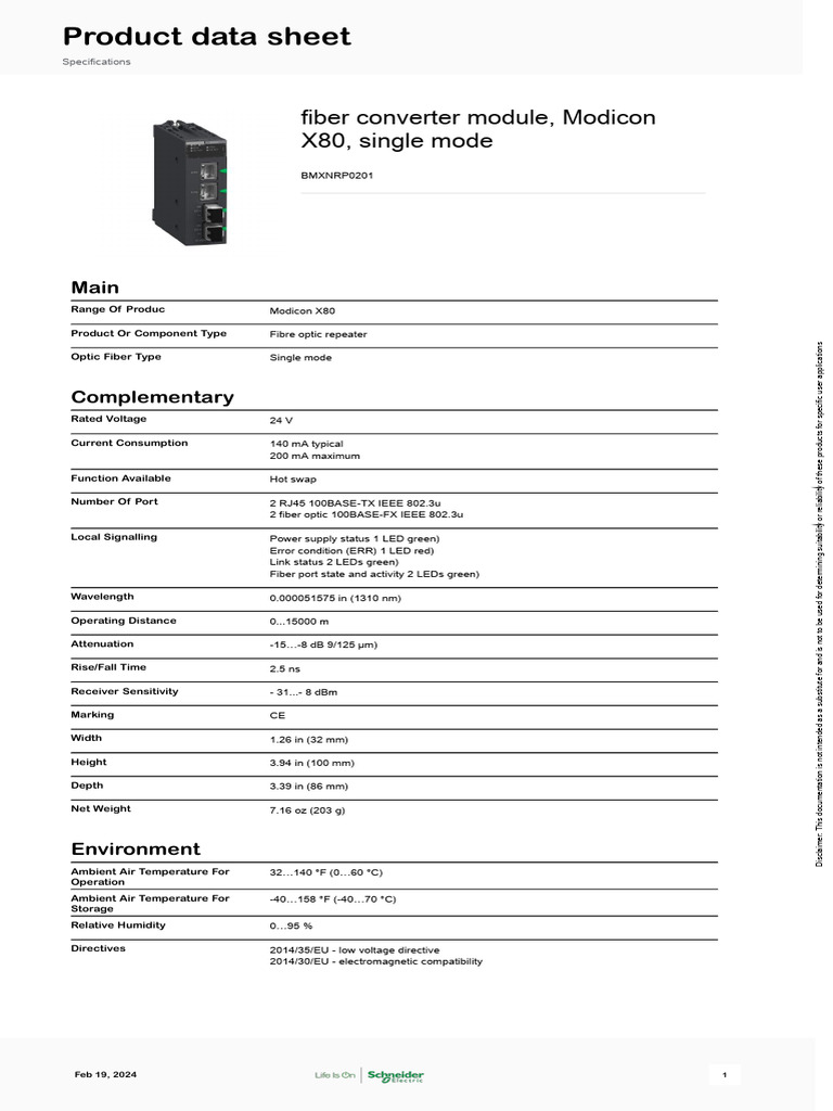 Schneider Electric Modicon X80 I Os BMXNRP0201 | PDF | Optical Fiber ...