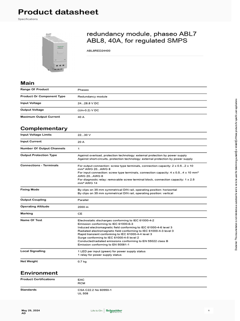 Schneider Electric Power Supplies For Industrial Use Rail Mounting ...