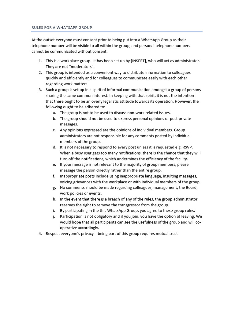WhatsApp Group Rules for Workplace Use | PDF | Human Communication ...