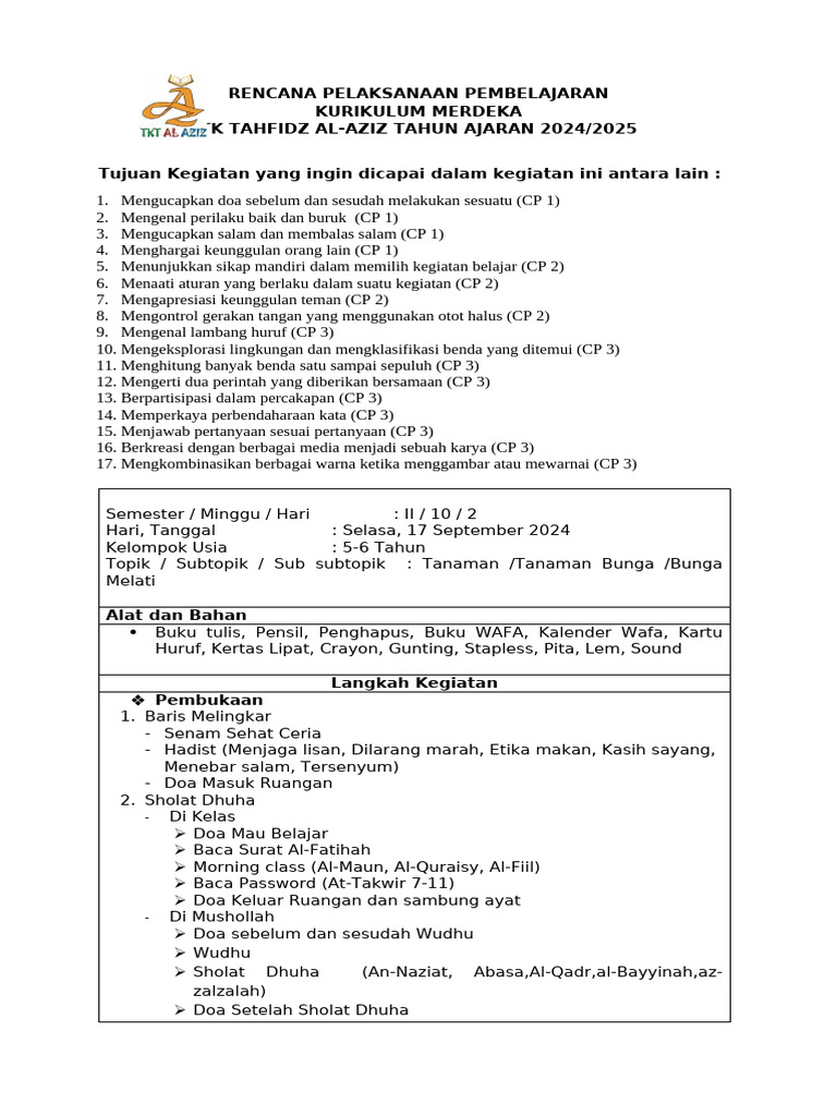 Doa Makan dan Aktivitas Bunga Melati | PDF