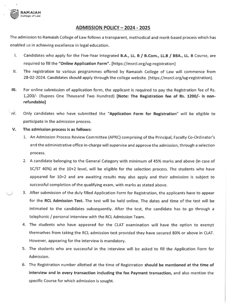 Admission Policy 2024-2025 | PDF