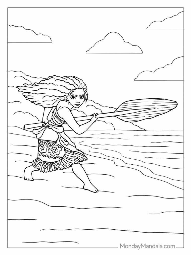 Moana Holding A Canoe Paddle Coloring Sheet | PDF