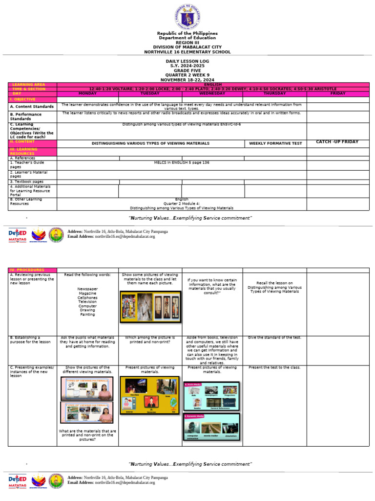 DLL - Sy-2024-2025-English5 - Q2-WK8 | PDF | Learning | Human Communication